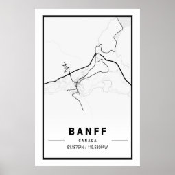 Banff Alberta Canada Travel City Map Modern Simple Poster | Zazzle