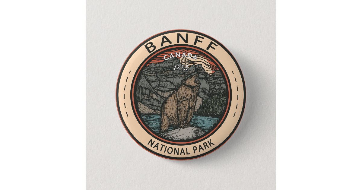 Banff National Park Canada Travel Emblem Vintage Button | Zazzle