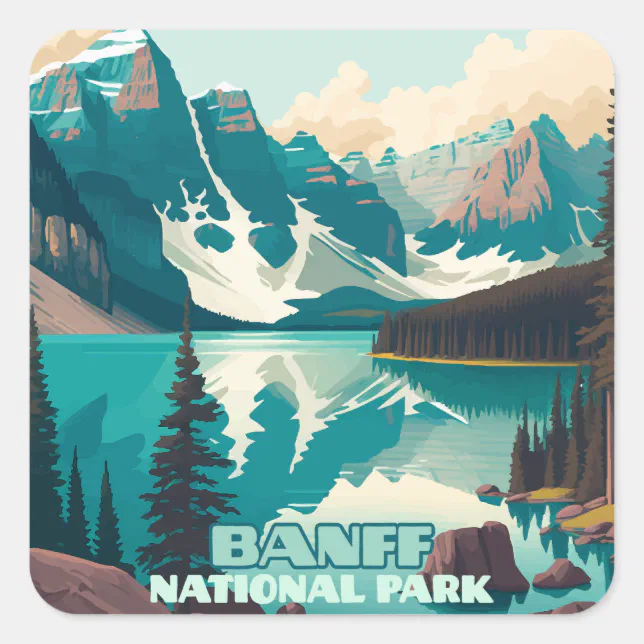 Banff National Park Moraine Lake Retro Square Sticker | Zazzle