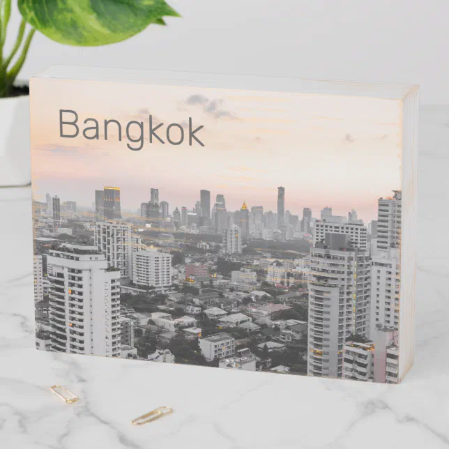Bangkok Skyline Sunset Panorama BKK Thailand Wooden Box Sign | Zazzle