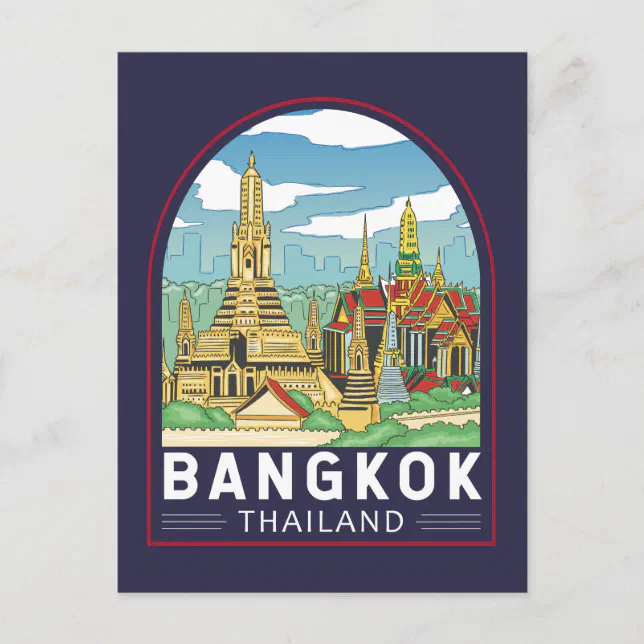 Bangkok Thailand Travel Retro Emblem Postcard | Zazzle