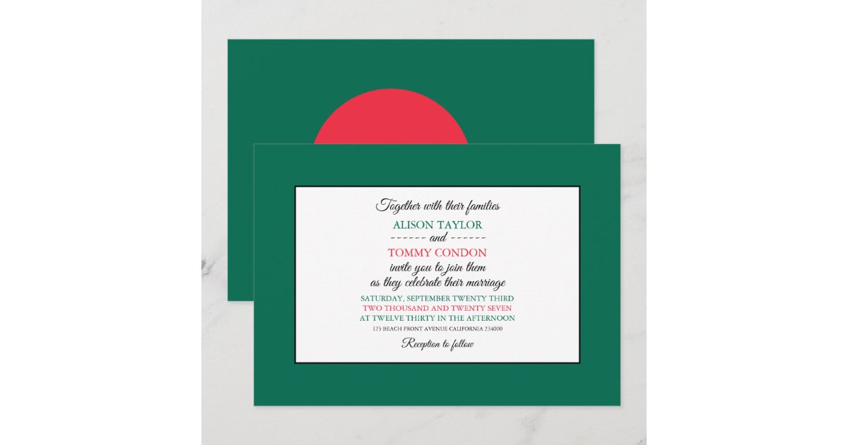 Bangladeshi Flag, Flag of Bangladesh Wedding Invitation | Zazzle