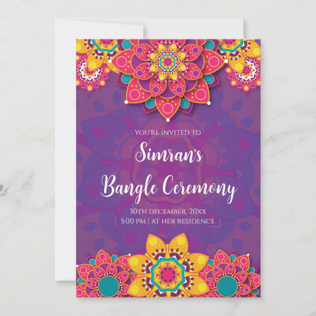 Bangle ceremony invite Choora ceremony invitation | Zazzle