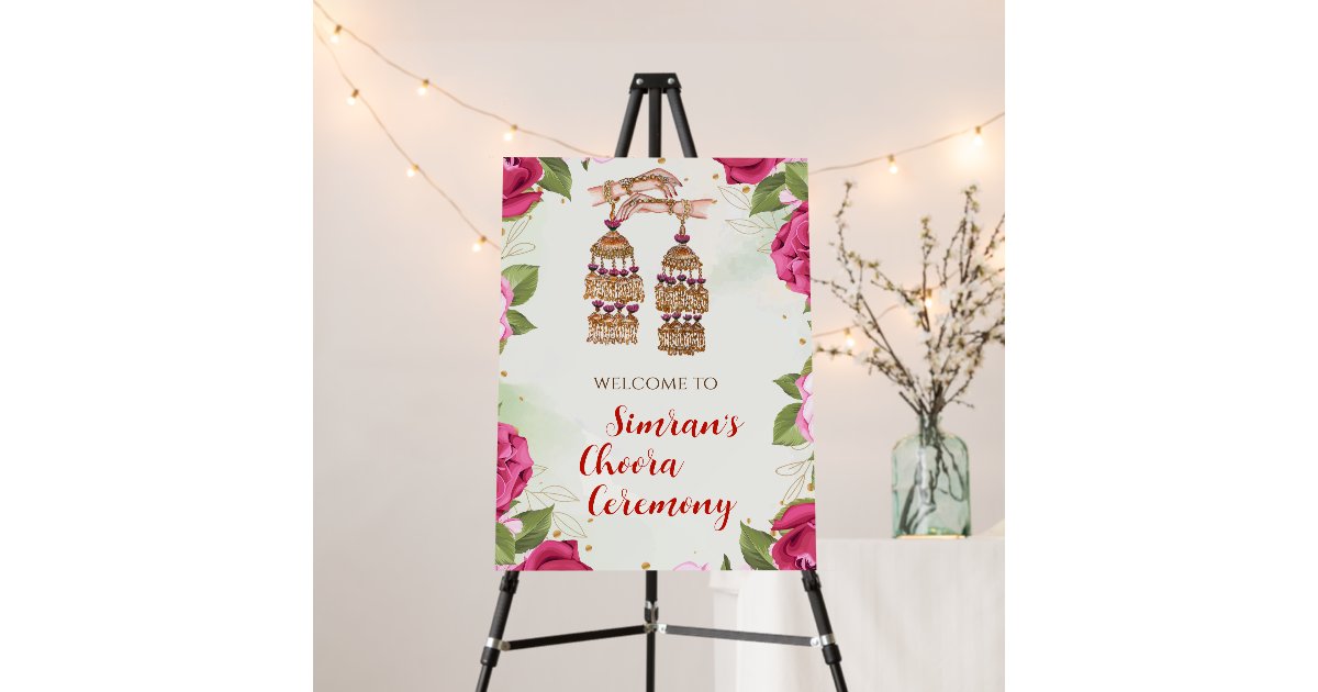 Bangle ceremony welcome signs Choora welcome sign | Zazzle