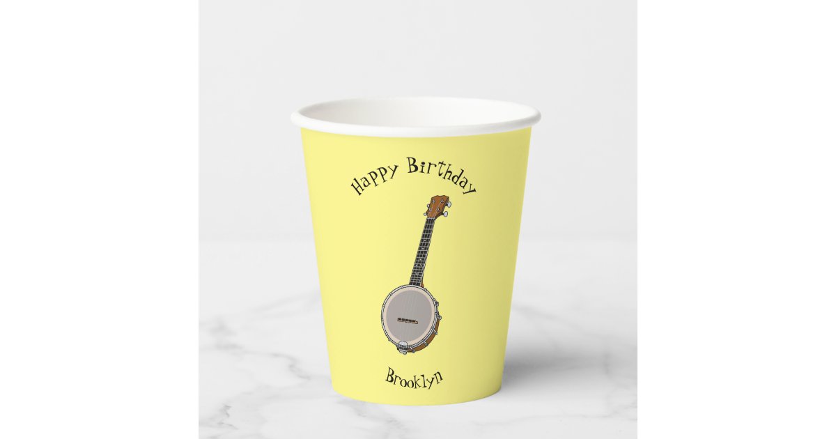 Banjo cartoon illustration paper cups | Zazzle