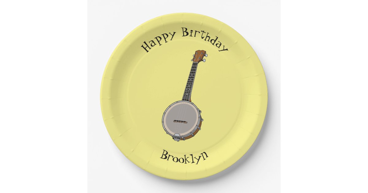 Banjo cartoon illustration paper plates | Zazzle