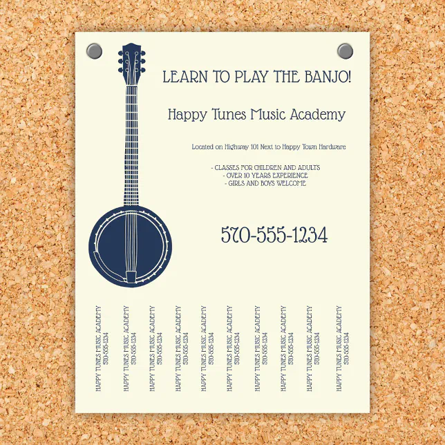 Banjo Lessons Music Teacher Tear Off Strips Flyer | Zazzle