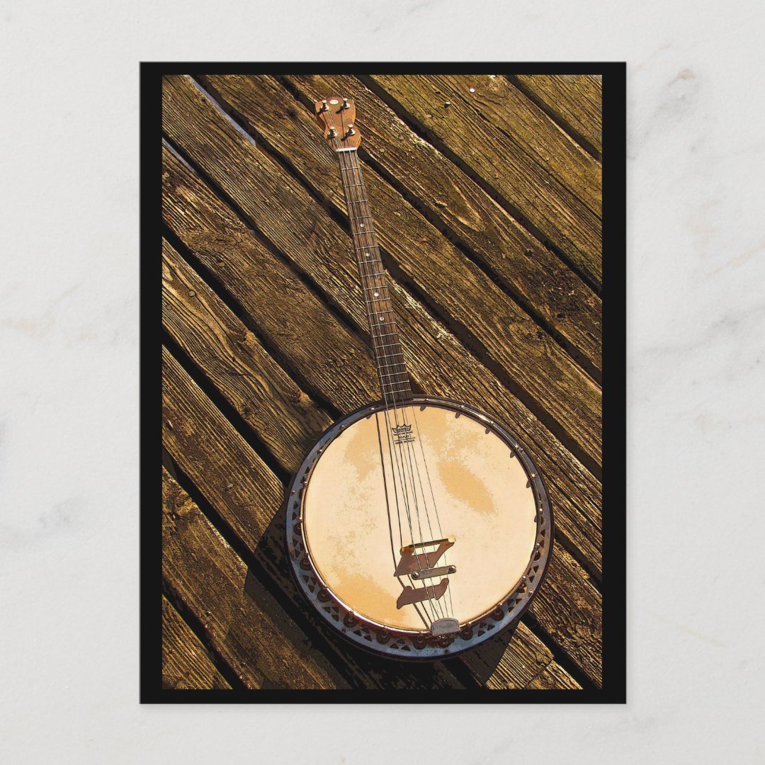 Banjo Music Instrument on Wood Postcard | Zazzle
