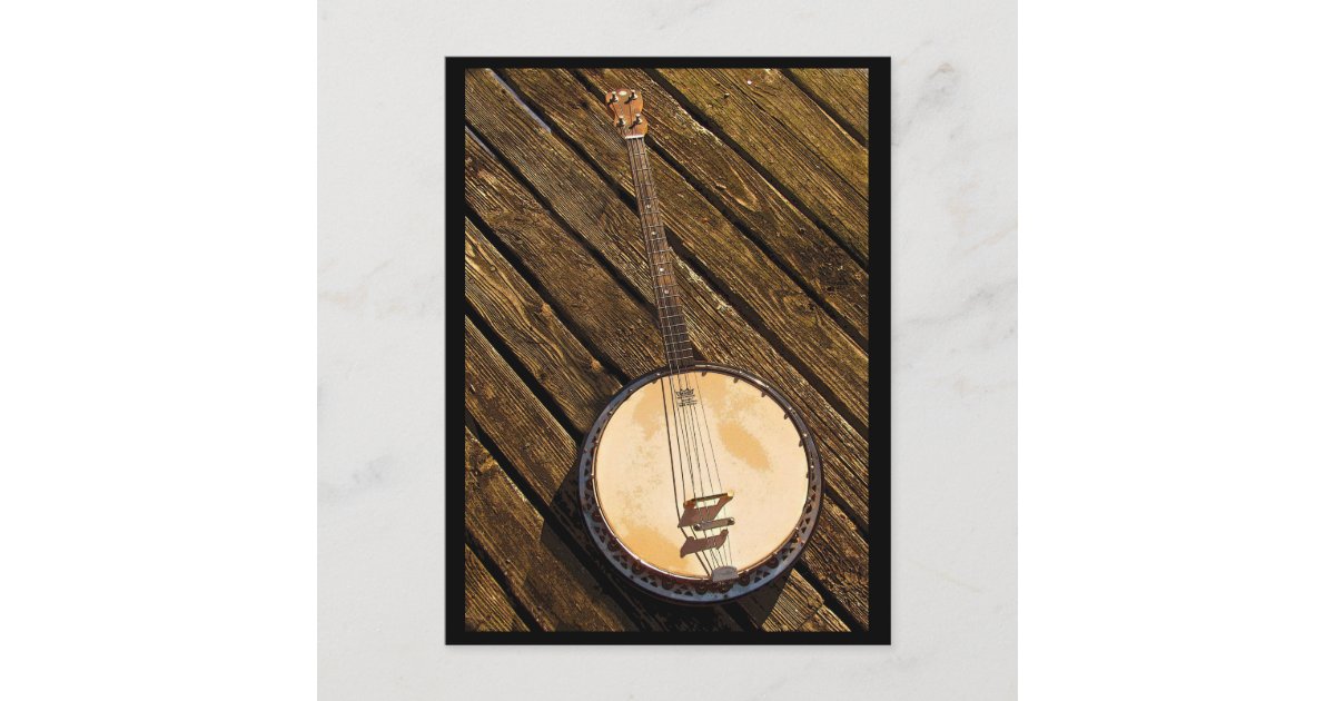 Banjo Music Instrument on Wood Postcard | Zazzle