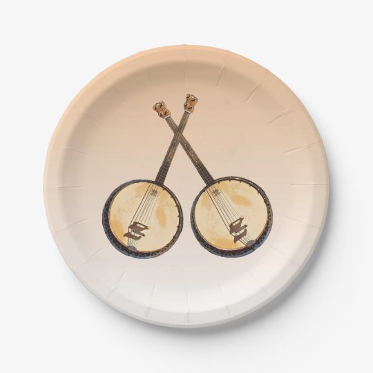 Banjo Music Instruments on Orange Paper Plates | Zazzle.com