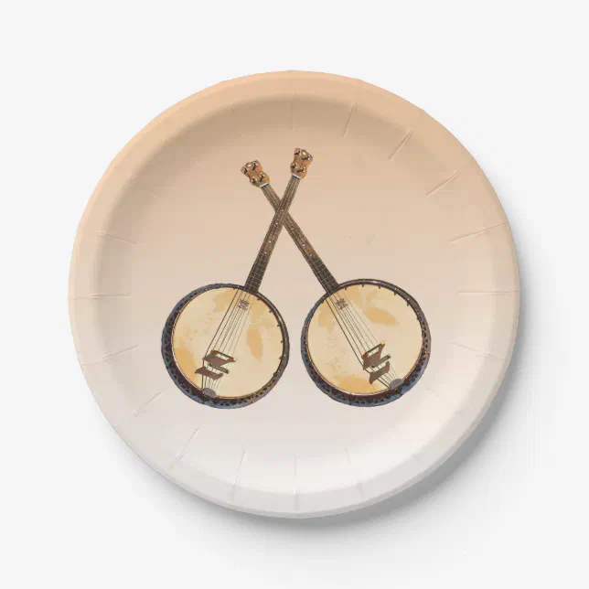 Banjo Music Instruments on Orange Paper Plates | Zazzle