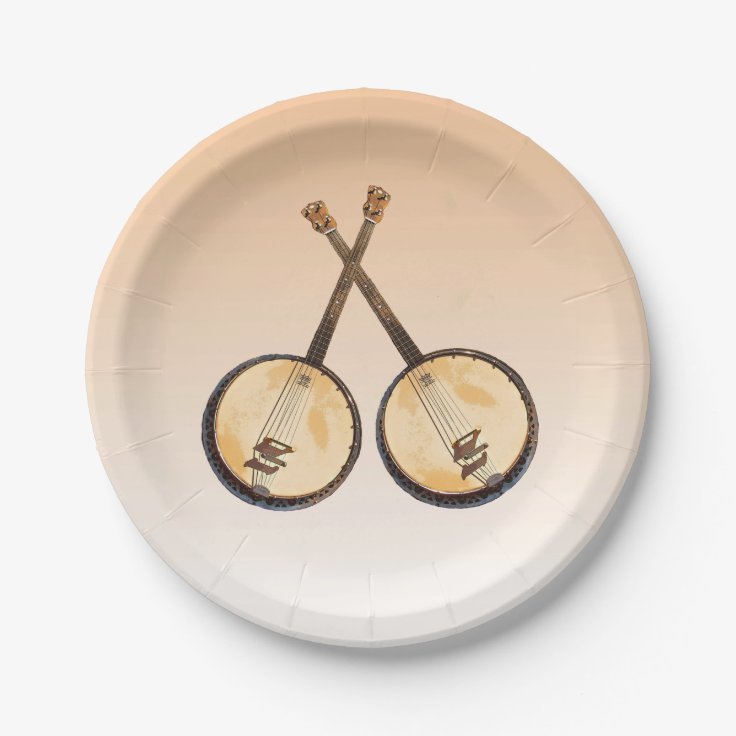Banjo Music Instruments on Orange Paper Plates | Zazzle