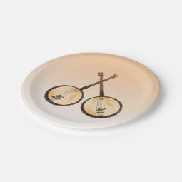 Banjo Music Instruments on Orange Paper Plates | Zazzle