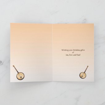 Banjo Musical Instrument Orange Birthday Card | Zazzle