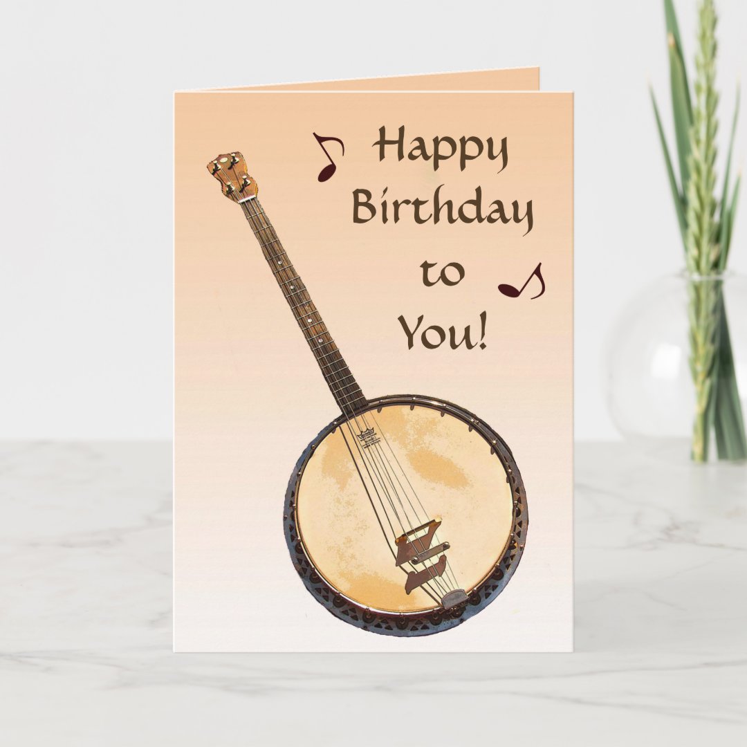 Banjo Musical Instrument Orange Birthday Card | Zazzle
