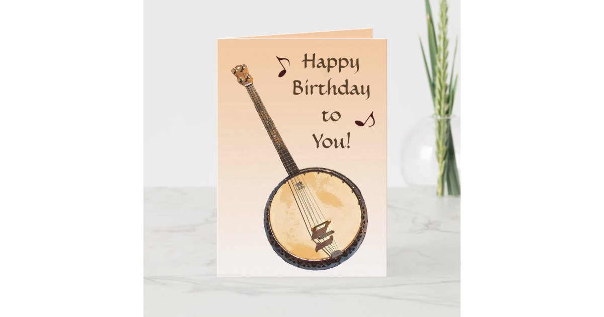 Banjo Musical Instrument Orange Birthday Card | Zazzle
