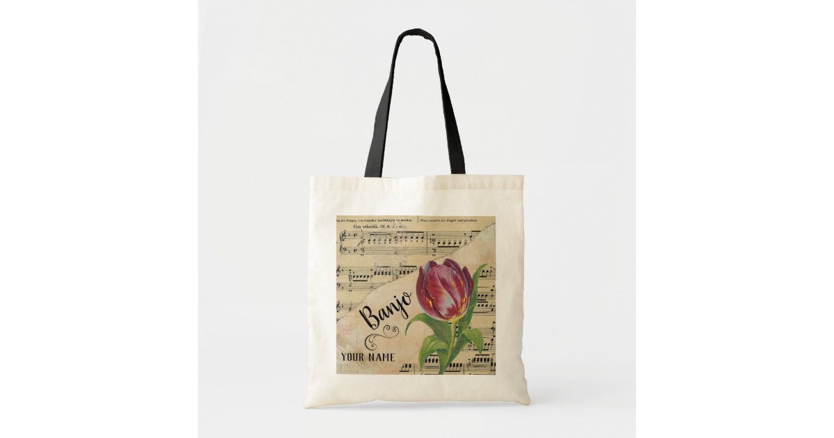 Banjo Tulip Vintage Sheet Music Customized Tote Bag | Zazzle