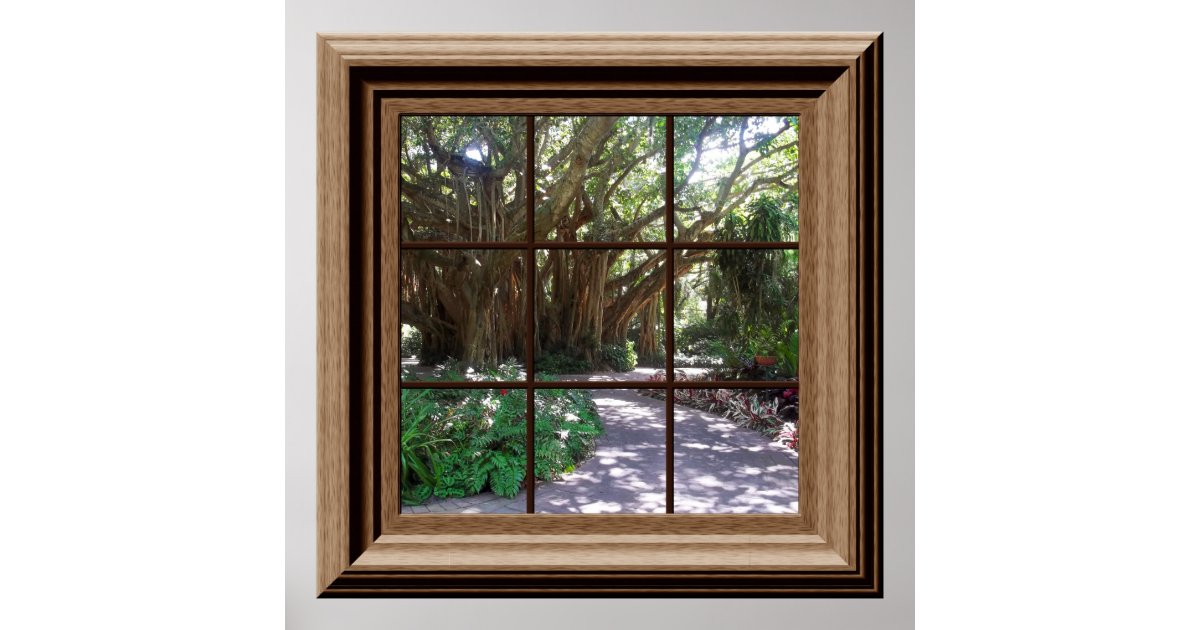 Banyan Tree Fake Window Scene Relaxing Green Poster | Zazzle