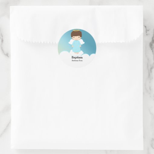 Baptism Angel Boy Classic Round Sticker | Zazzle