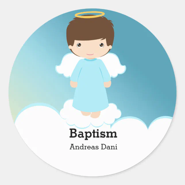 Baptism Angel Boy Classic Round Sticker | Zazzle