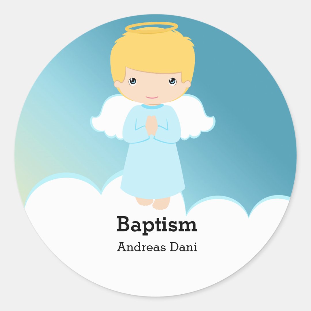 Baptism Angel Boy Classic Round Sticker | Zazzle