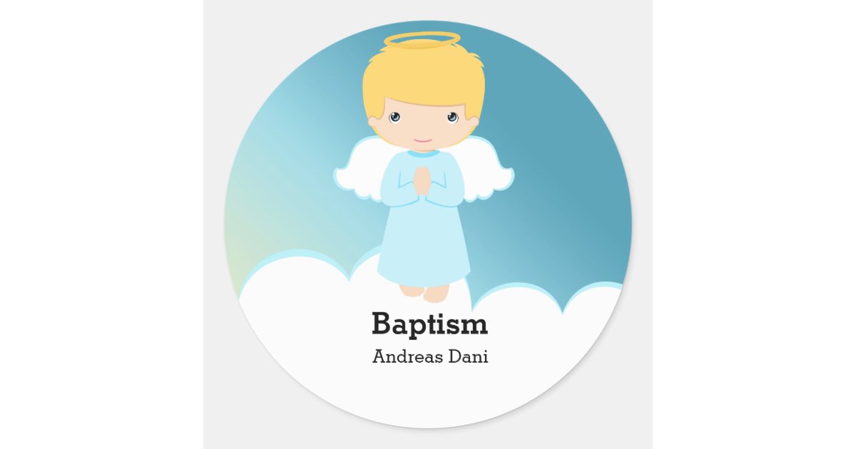 Baptism Angel Boy Classic Round Sticker | Zazzle