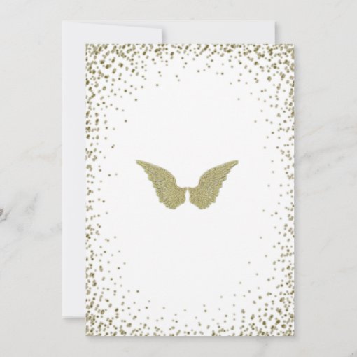 Baptism | Angel Wings & Gold Confetti Invitation | Zazzle