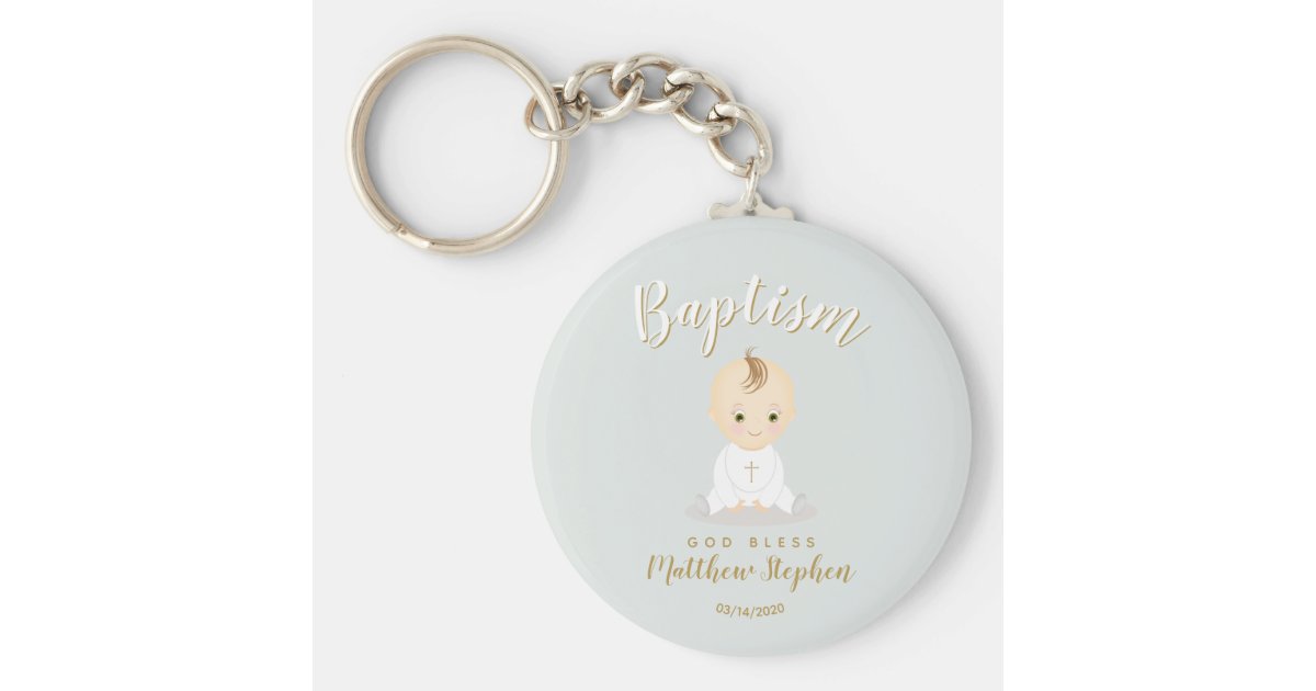 Baptism Baby Boy Keychain | Zazzle