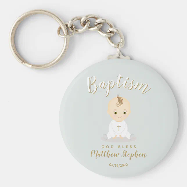Baptism Baby Boy Keychain | Zazzle