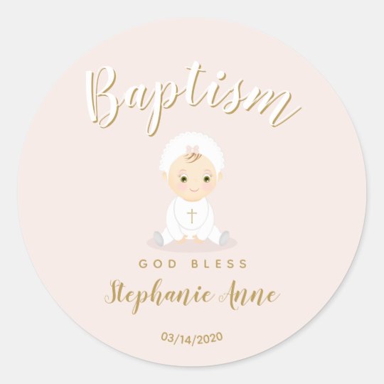 Baptism Baby Girl with Bonnet Classic Round Sticker | Zazzle.com