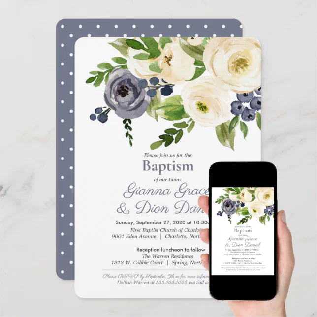 Baptism Ceremony & Reception - Girl, Boy or Twins Invitation | Zazzle