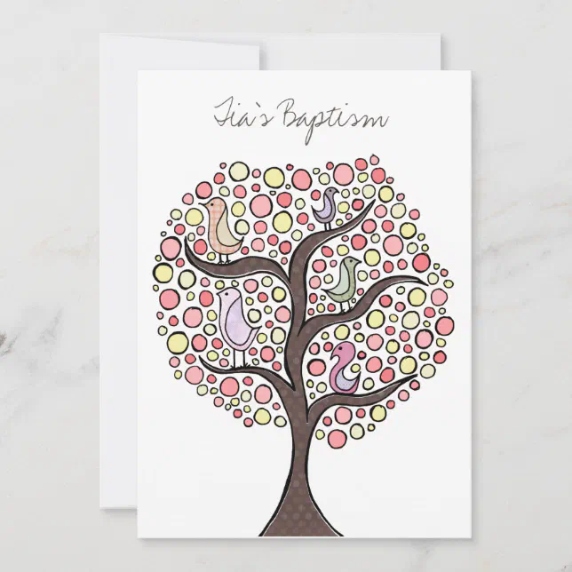 Baptism Christening Bird Tree Custom Invitation | Zazzle