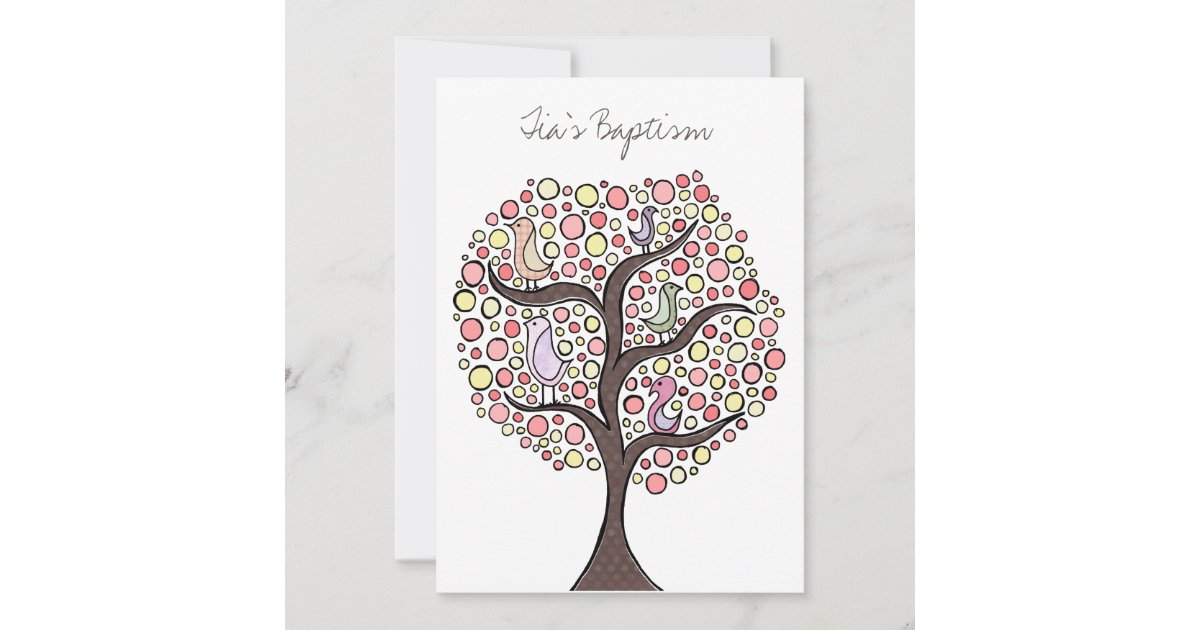 Baptism Christening Bird Tree Custom Invitation | Zazzle