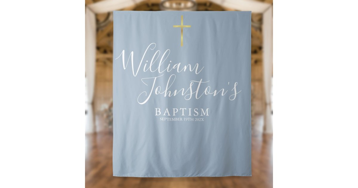 Baptism Christening Dusty Blue Photo Backdrop | Zazzle