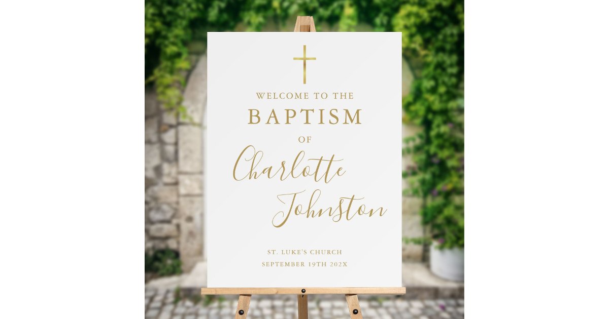 Baptism Christening Gold Welcome Sign | Zazzle