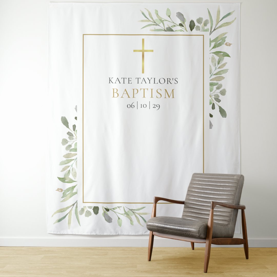 Baptism Christening Greenery Photo Booth Backdrop | Zazzle