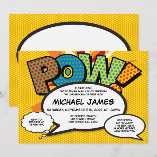 Baptism Christening Modern Comic Gender Neutral Invitation | Zazzle