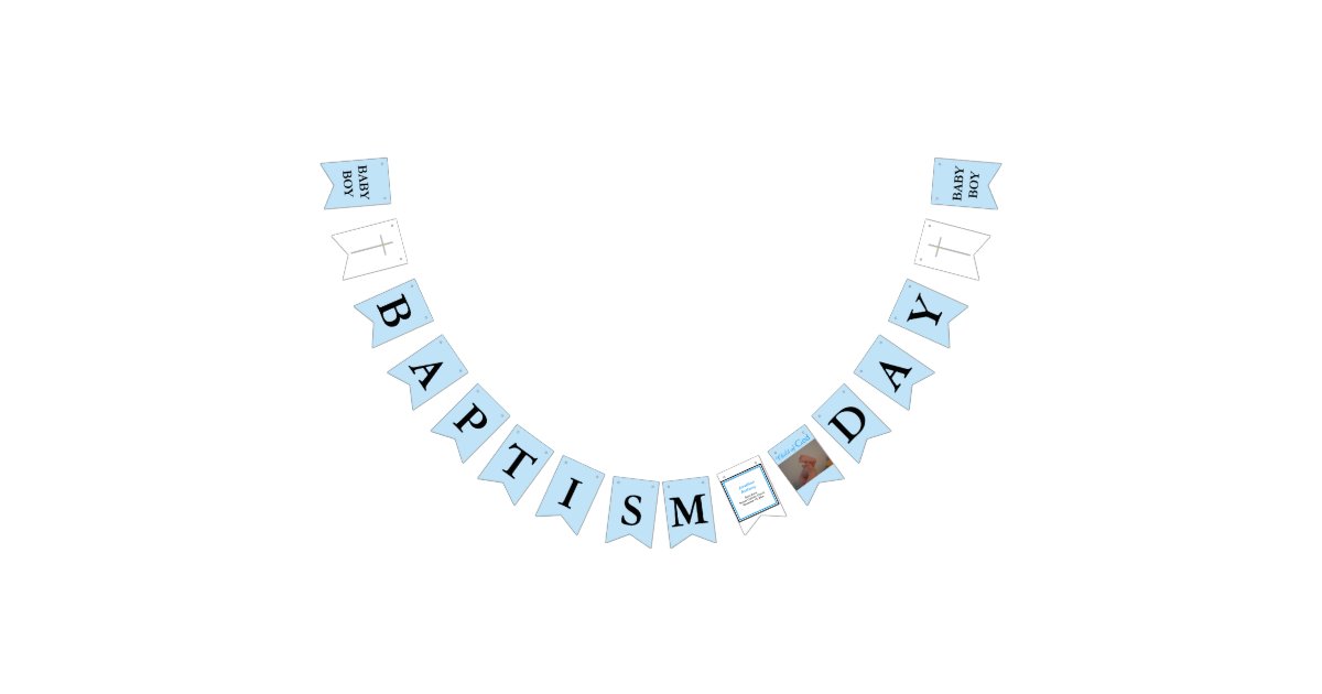 Baptism Cross Blue Black Boy Photo Bunting Flags | Zazzle