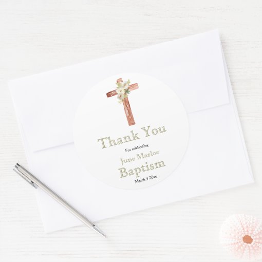 Baptism cross floral envelope seal sticker | Zazzle