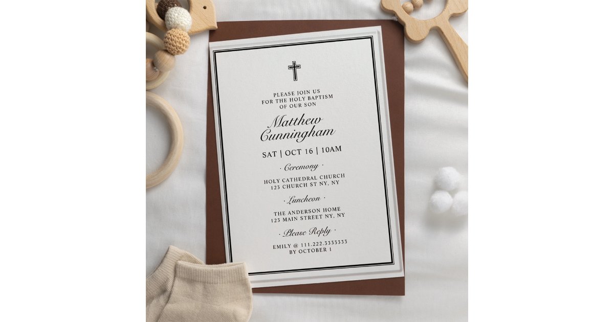 Baptism Elegant Modern Cross QR Code Acrylic Invitations | Zazzle