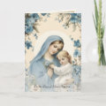 Baptism For Baby Blessed Mary Blue Floral Card | Zazzle