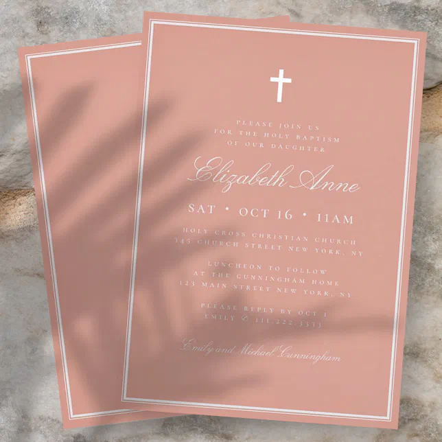Baptism For Her Classic Elegant Cross Invitation | Zazzle