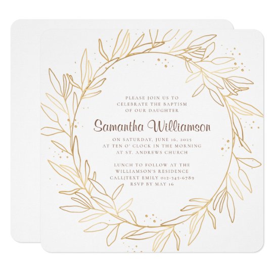 Baptism For Her Gold Foliage Modern Invitation | Zazzle.com