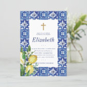 Baptism For Her Lemon Foliage Mediterranean Tiles Invitation | Zazzle