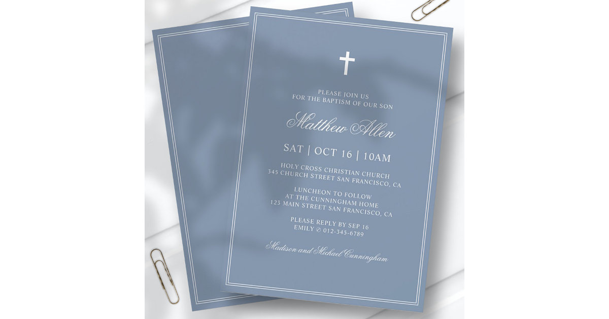 Baptism For Him | Elegant Classic Cross Invitation | Zazzle