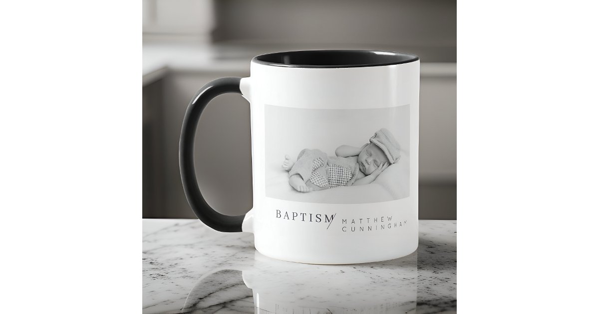 Baptism For Him Modern Minimalist Custom Photo Mug | Zazzle