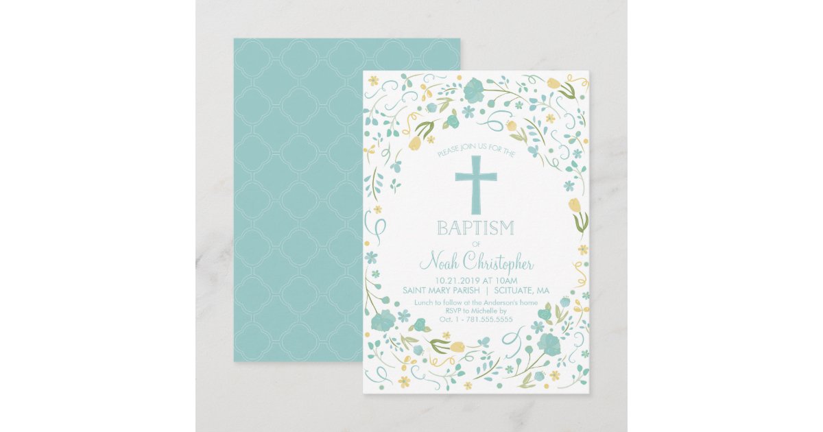 Baptism Invitation, Christening Invite, Boy, Cross Invitation | Zazzle
