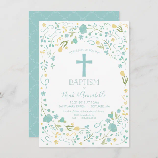 Baptism Invitation for Boy and/or Girl w/ Cross | Zazzle