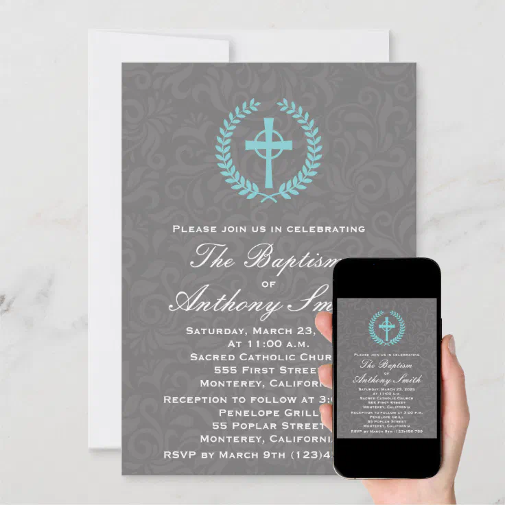 Baptism Invitation with Cross | Zazzle