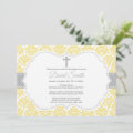 Baptism Invitation Yellow and Gray Damask | Zazzle